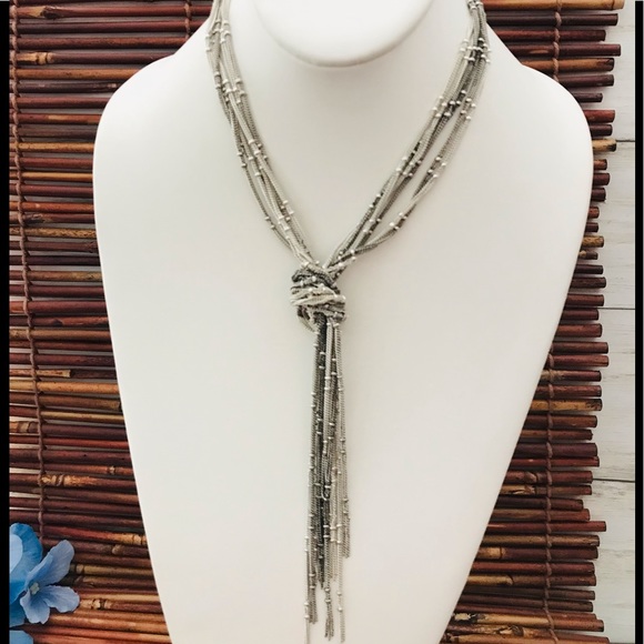Chico's | Jewelry | Chicos Multi Strand Chain Knotted Tassel Necklace ...